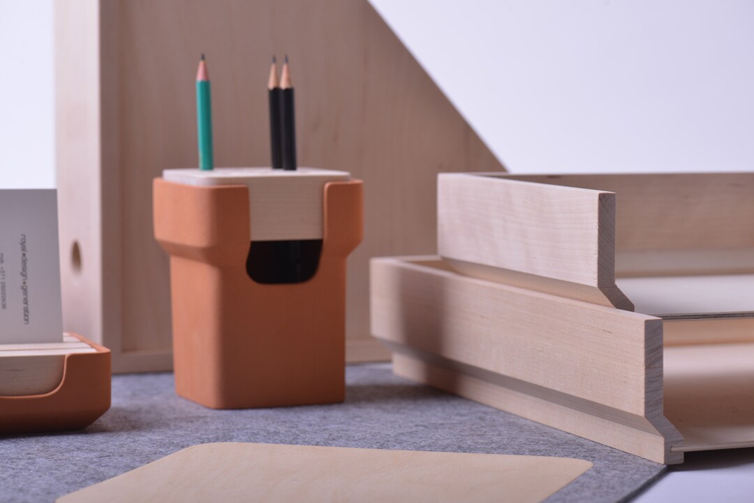 Terracotta Pen Pot WITH Removable WOODEN PAD Original Desk Organizer ...