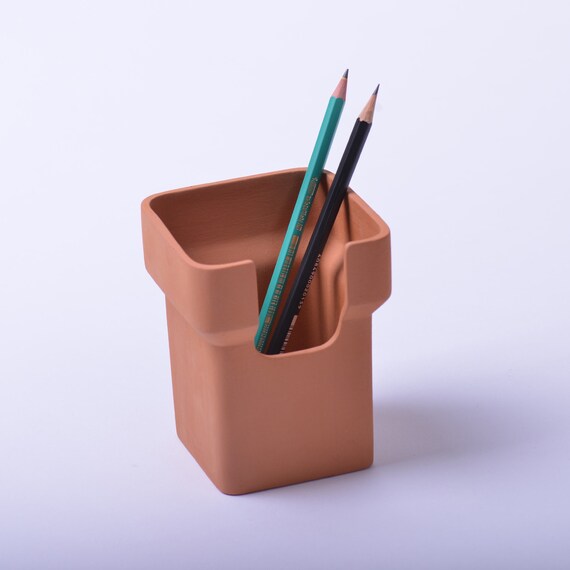 Terracotta Pen Pot Original Desk Organizer Natural Material - Etsy