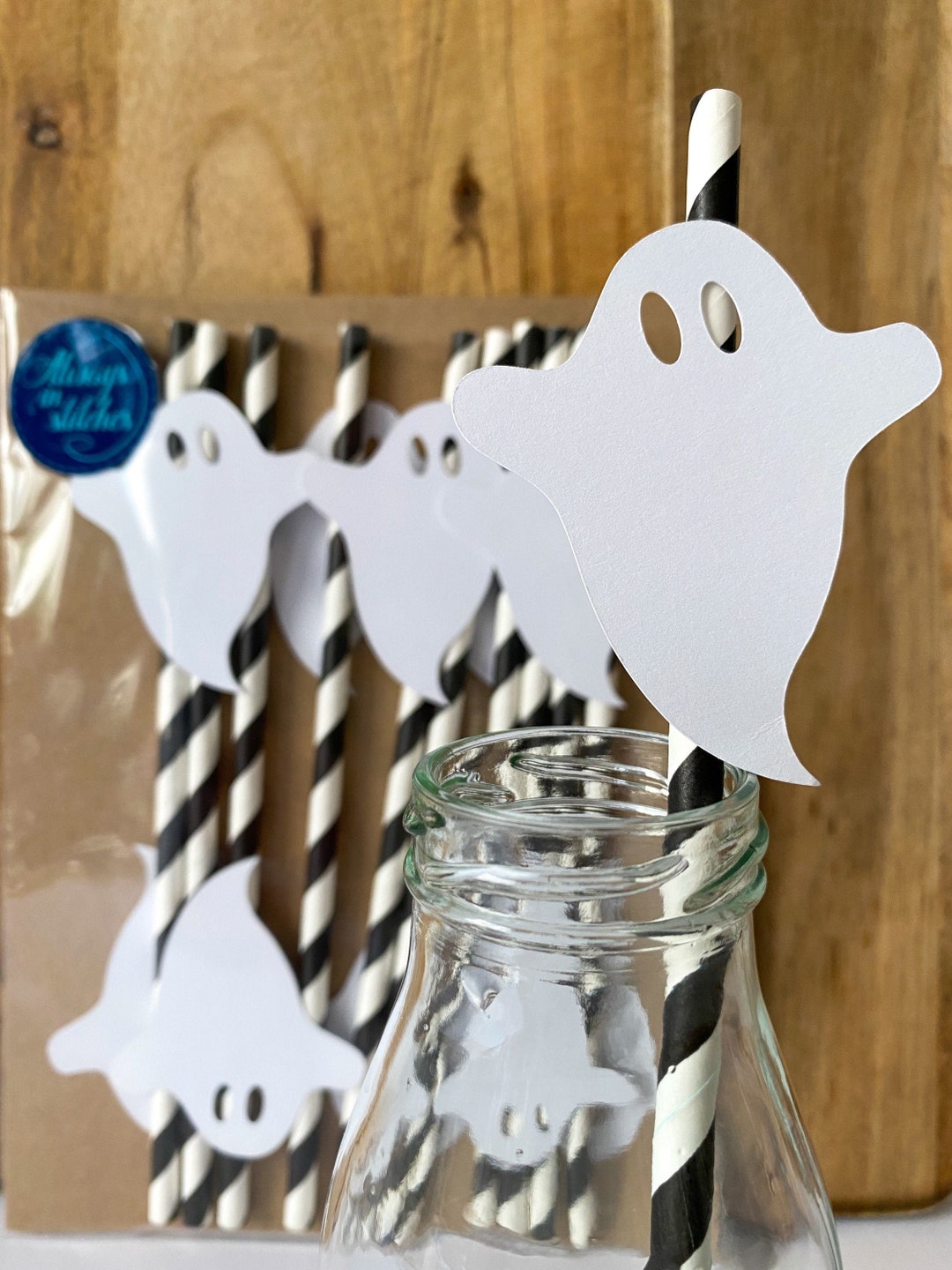Halloween Ghost Paper Straws | Set of 10 | Black and White Straws ...
