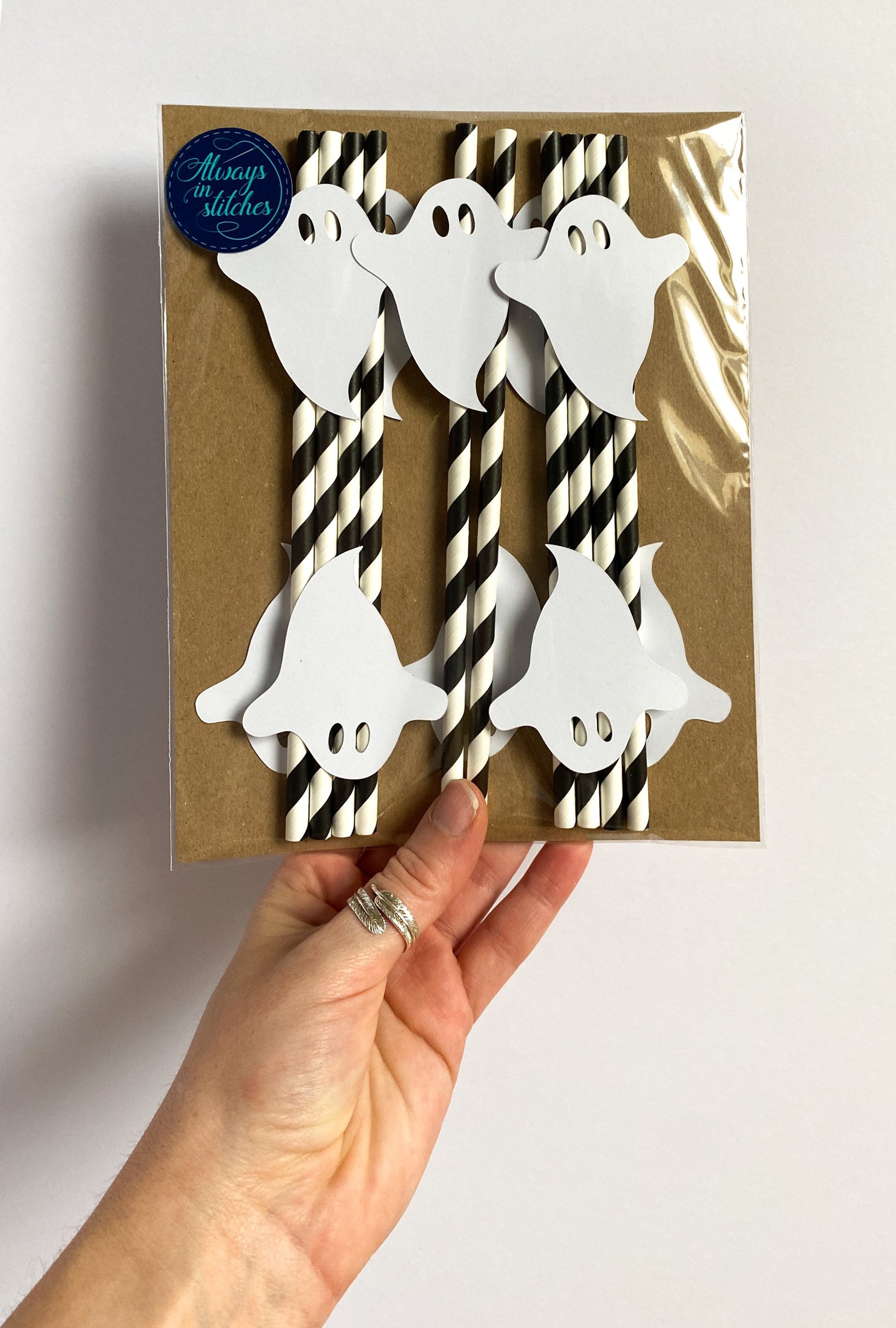 Halloween Ghost Paper Straws | Set of 10 | Black and White Straws ...