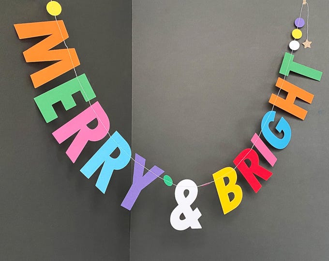 Merry & Bright Christmas Rainbow Garland. Non-traditional Bright ...
