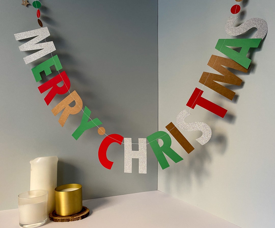 Merry Christmas Garland, Traditional Festive Fireplace Banner, Scandi ...