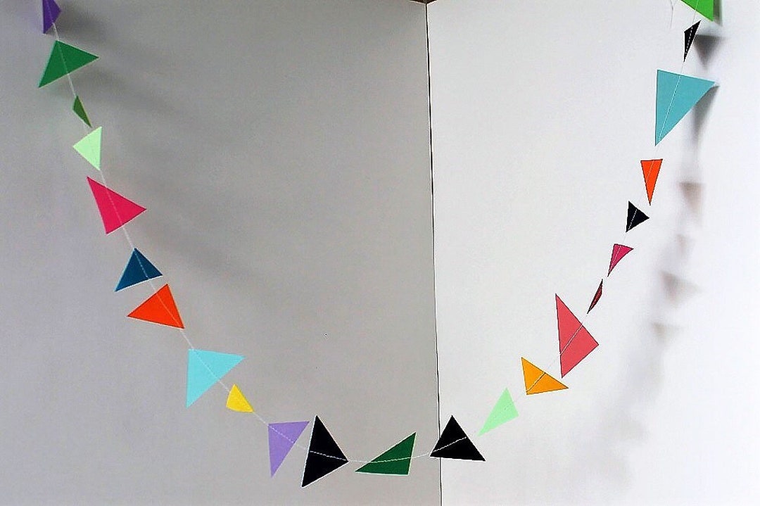 Geometric Triangle Rainbow Coloured Paper Garland. Nursery Decor ...