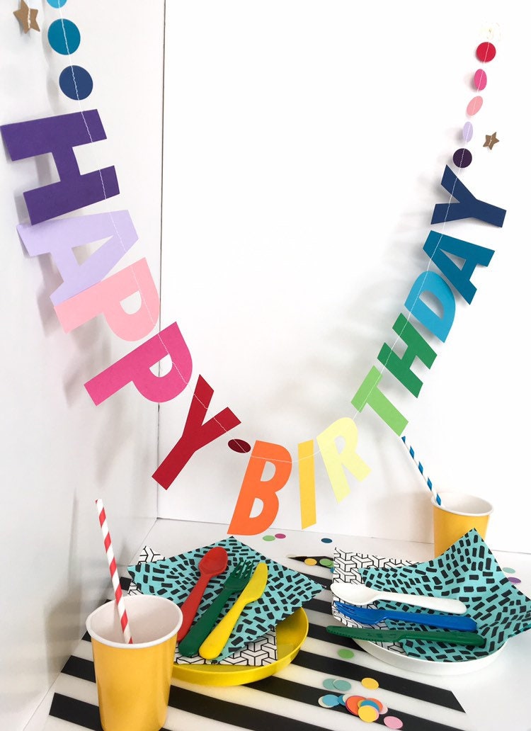 Ombré Rainbow Happy Birthday Banner, Rainbow Birthday Banner, Happy ...