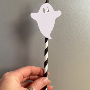 Halloween Ghost Paper Straws | Set of 10 | Black and White Straws ...