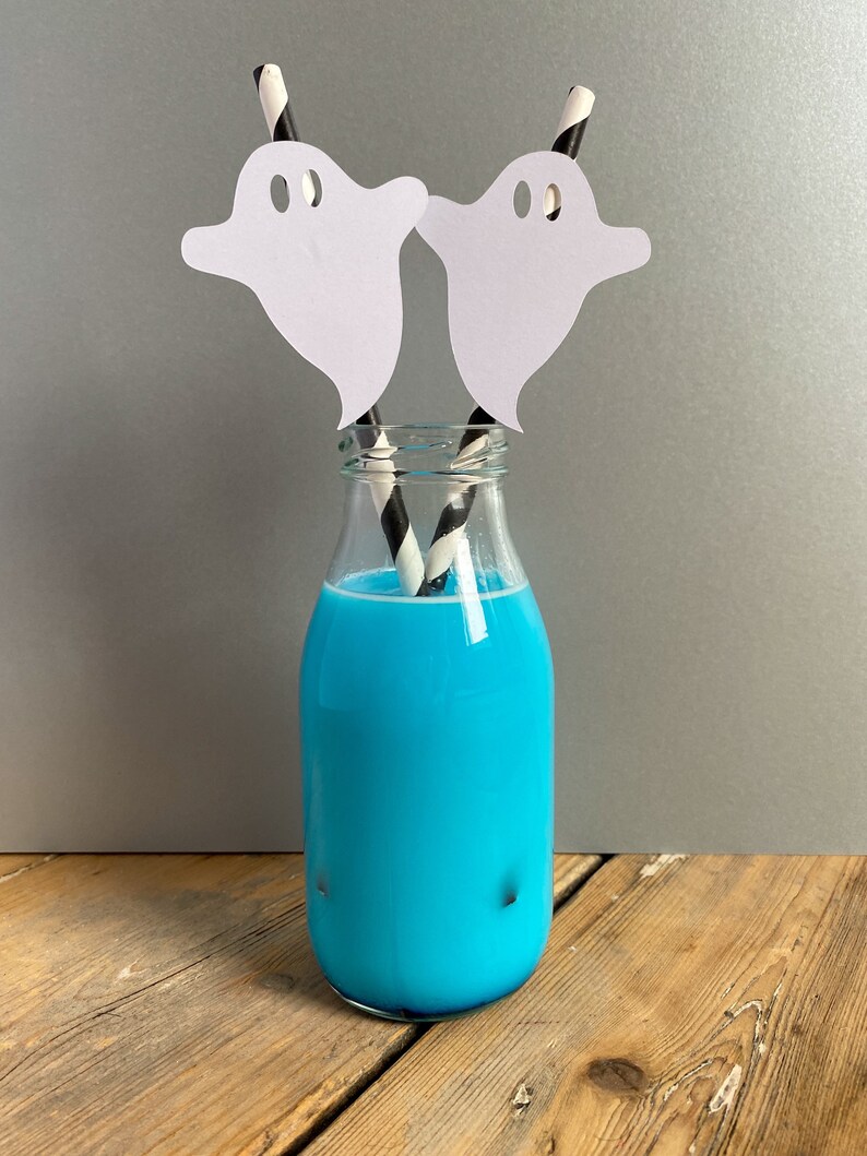 Halloween Ghost Paper Straws | Set of 10 | Black and White Straws ...