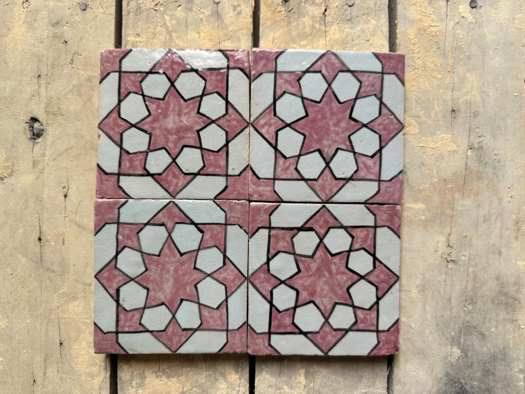 Authentic Handmade Moroccan Tiles: Pink Elegance Fired in Wood Oven - Etsy