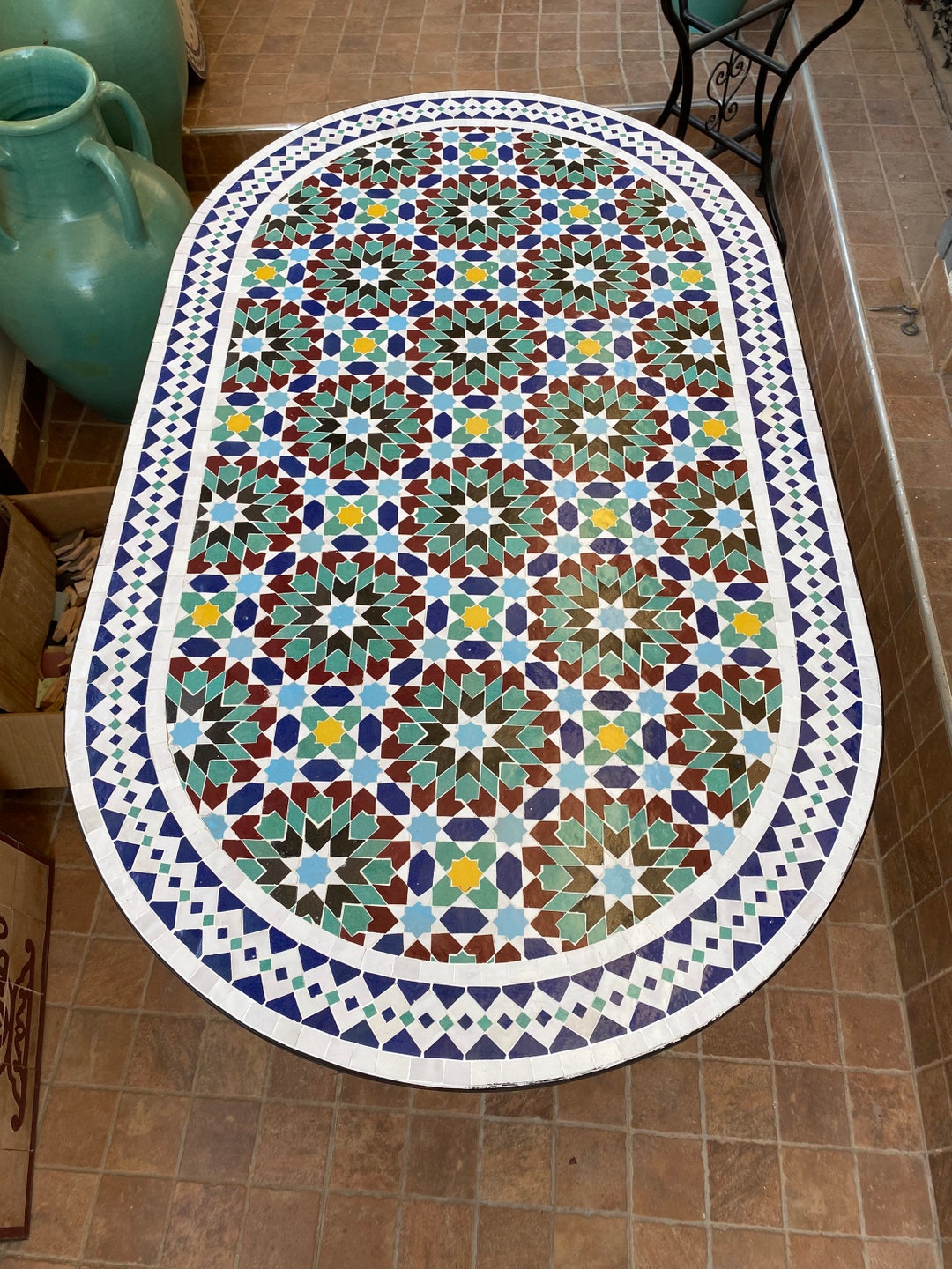 Oval Mosaic Table -zellige Table-handmade Moroccan Mosaic Table-mosaic ...