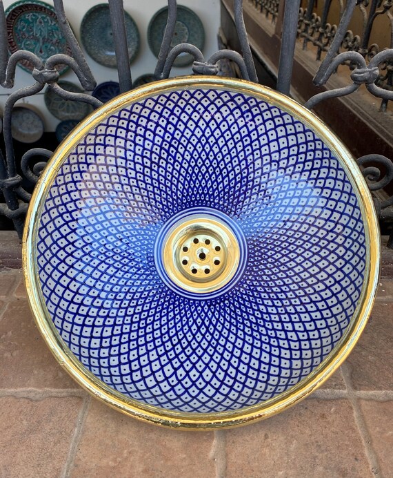 Ceramics Wash Basin/ Handmade Hand Painted Ceramic & Brass - Etsy