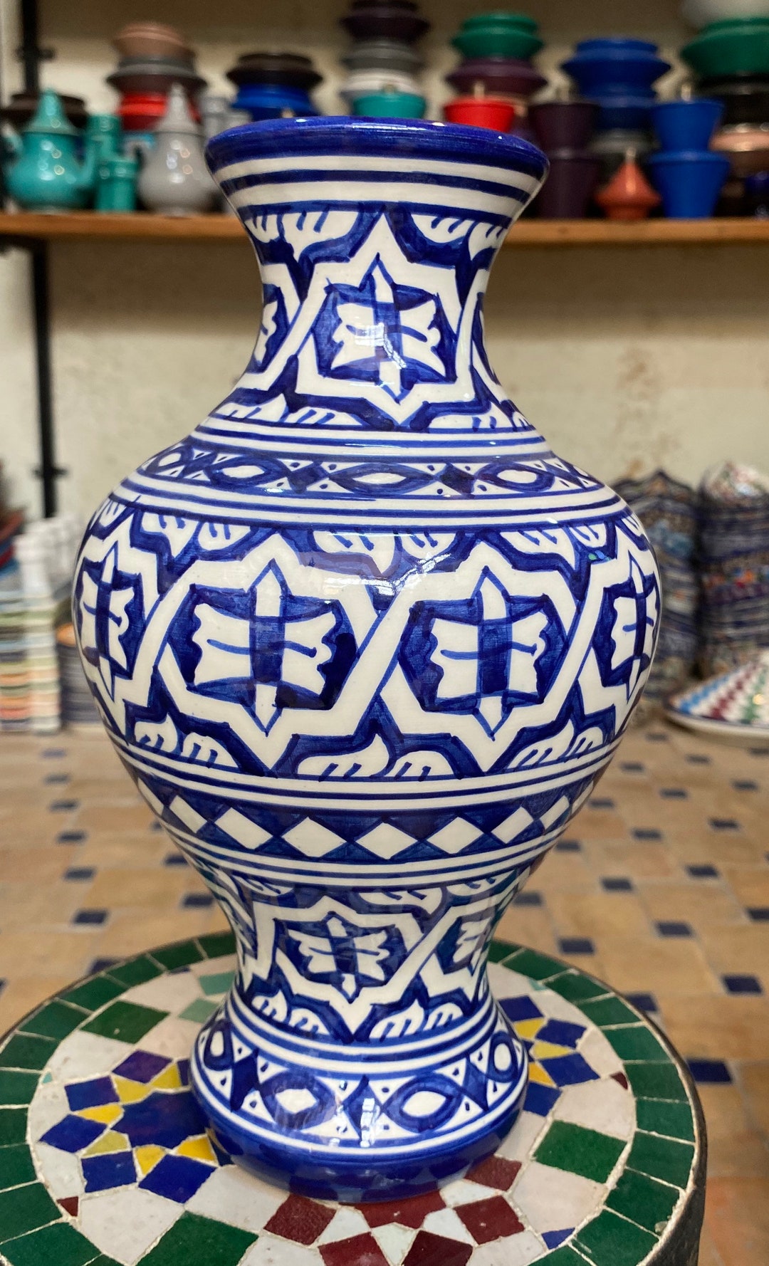 Moroccan Ceramic Vase From Fes, Handmade and Hand Painted. Moroccan ...