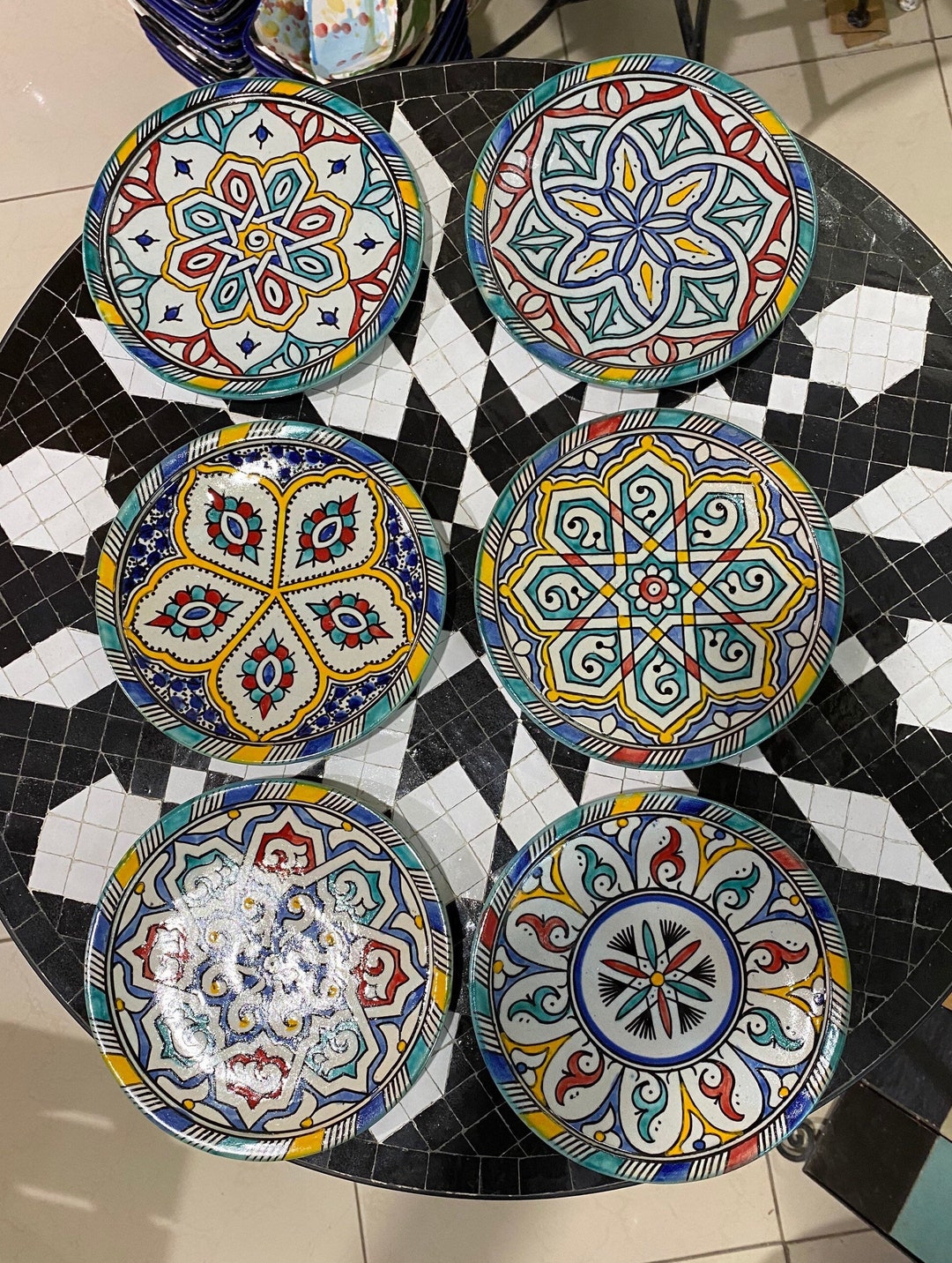 Set of 6 Moroccan Ceramic Dessert Plates Handmade.set of 6 Moroccan ...