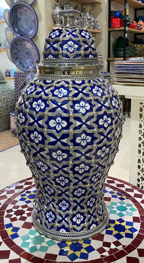 Ceramic Vase of Fez Inlaid With the Maillechort / Handmade - Etsy