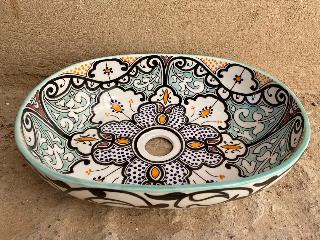 Artisan Hand-painted Moroccan Oval Sink: Handmade Ceramic Bathroom ...