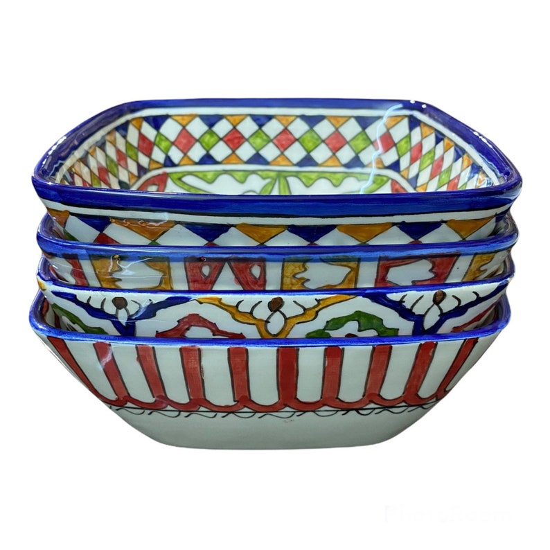 Set of 4 Square Fes Ceramic Bowl, Handmade and Hand-painted / Square ...