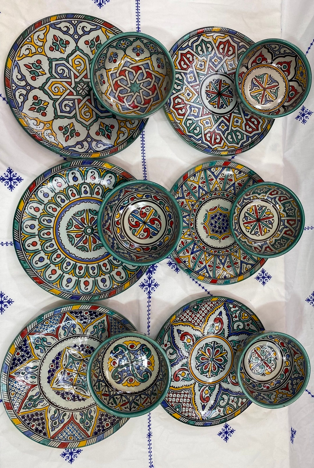 Moroccan Fes Ceramic Table Service, Handmade and Hand Painted. Moroccan ...