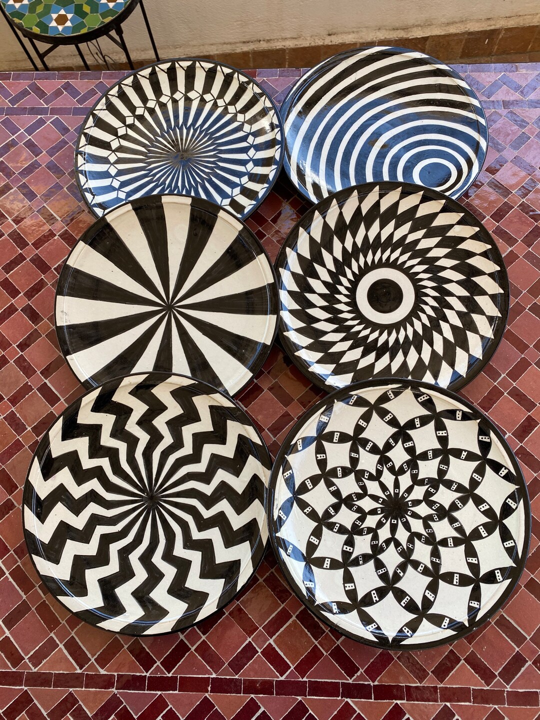 Black and White Dinner Set ,handmade and Hand Painted / 6 Dinner Plates ...