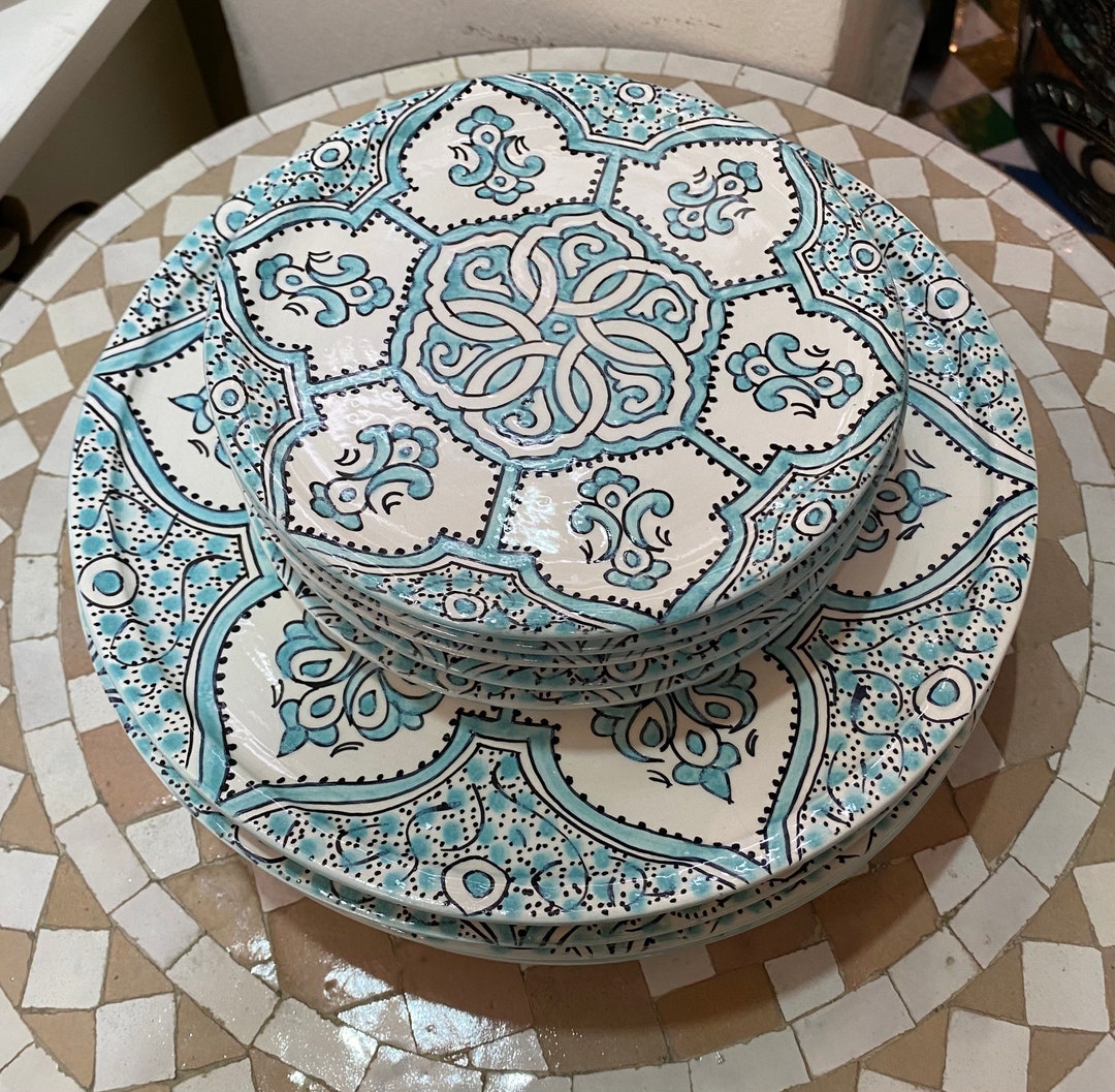 Turquoise Plat, Handmade and Hand Painted From Fez, Dinner Plates and ...