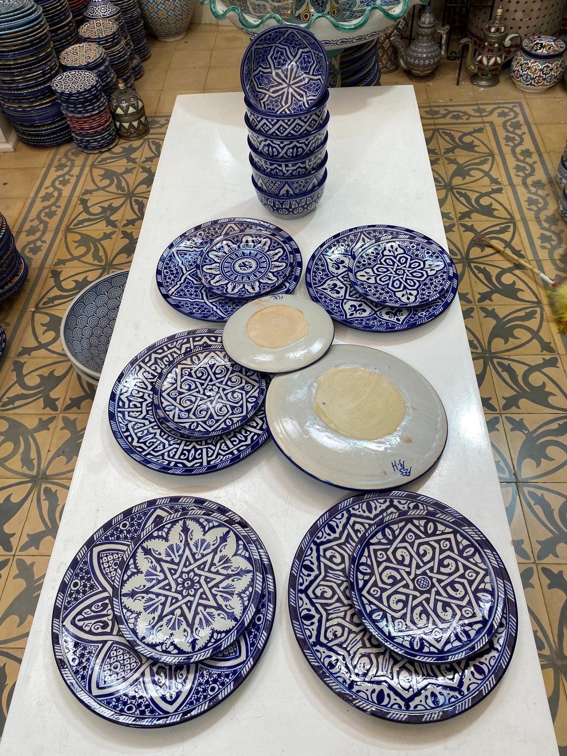 Moroccan Fes Ceramic Table Service, Handmade and Hand Painted. Moroccan ...