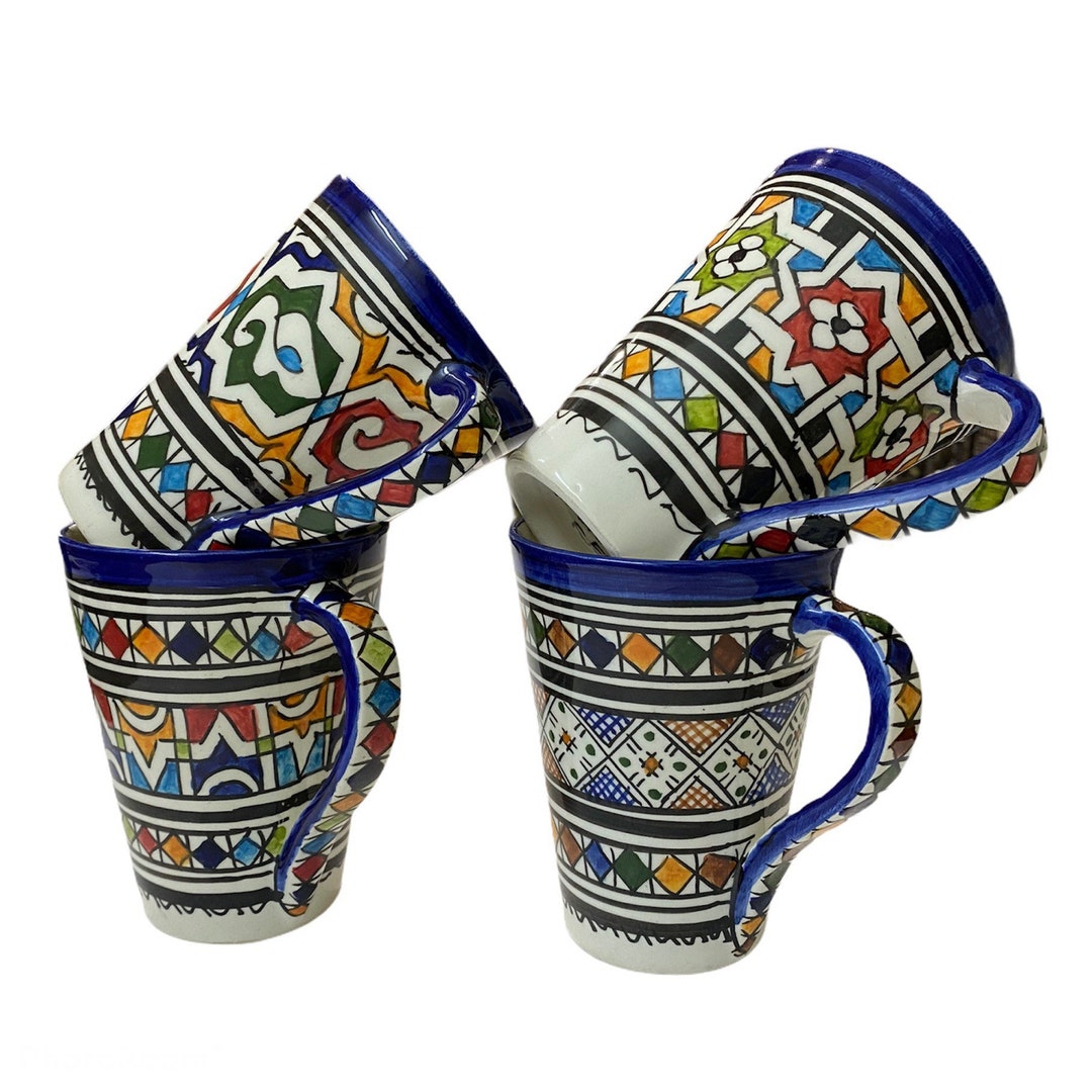 Set of 4 Mugs of Fes Handmade and Hand Painted / 4 Large Mugs. - Etsy