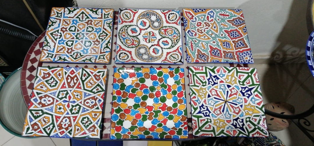 Set of 6 Square Ceramic Plates Handmade, and Hand Painted / 6 Square ...