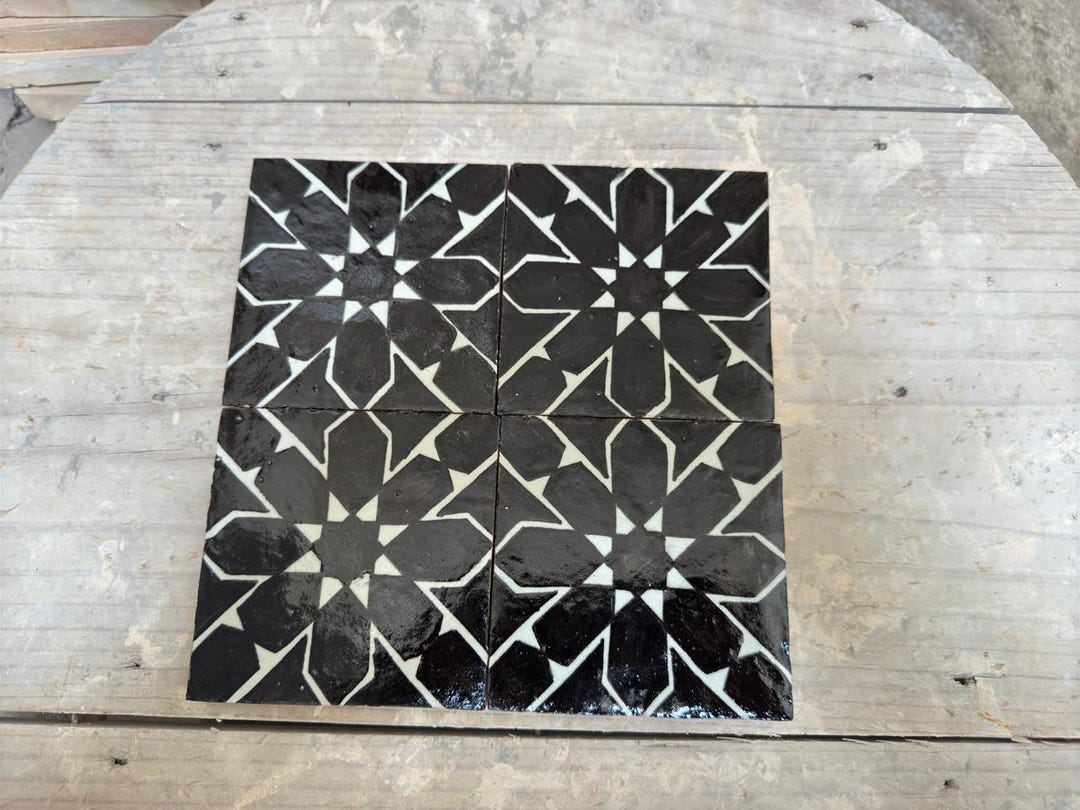 Handmade Hand-painted Black and White Moroccan Tiles | Artisan Ceramic ...