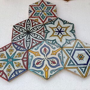 Hexagon Zellige /tiles, Handmade and Hand Painted Tiles / Moroccan ...