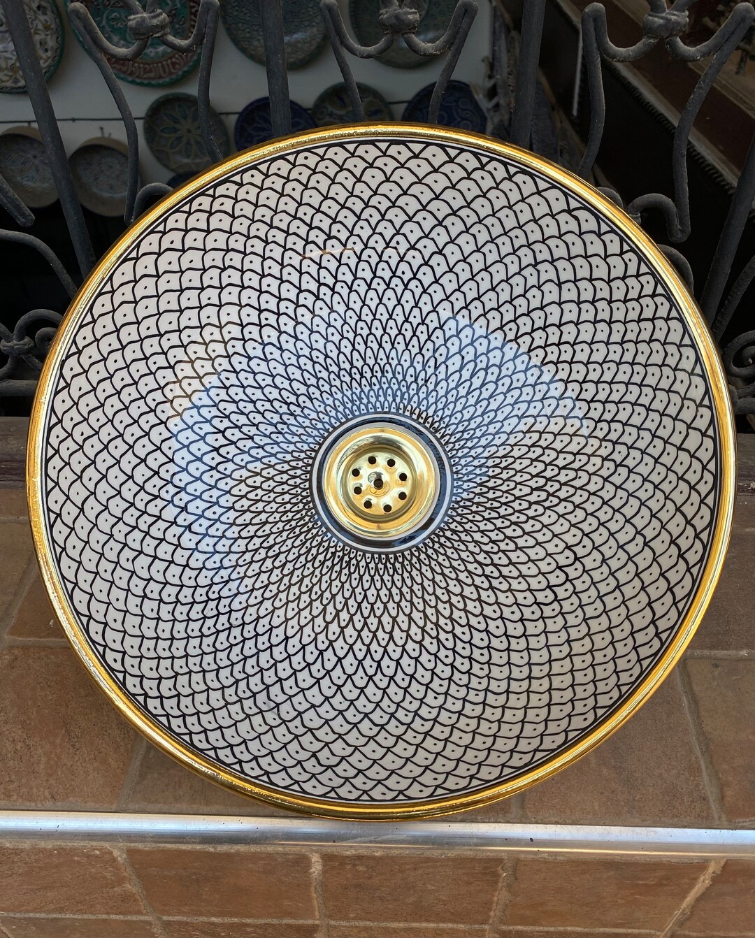 14K Gold Rim Sink/ Handmade,hand Painted Wash Basin/sink/authentic ...