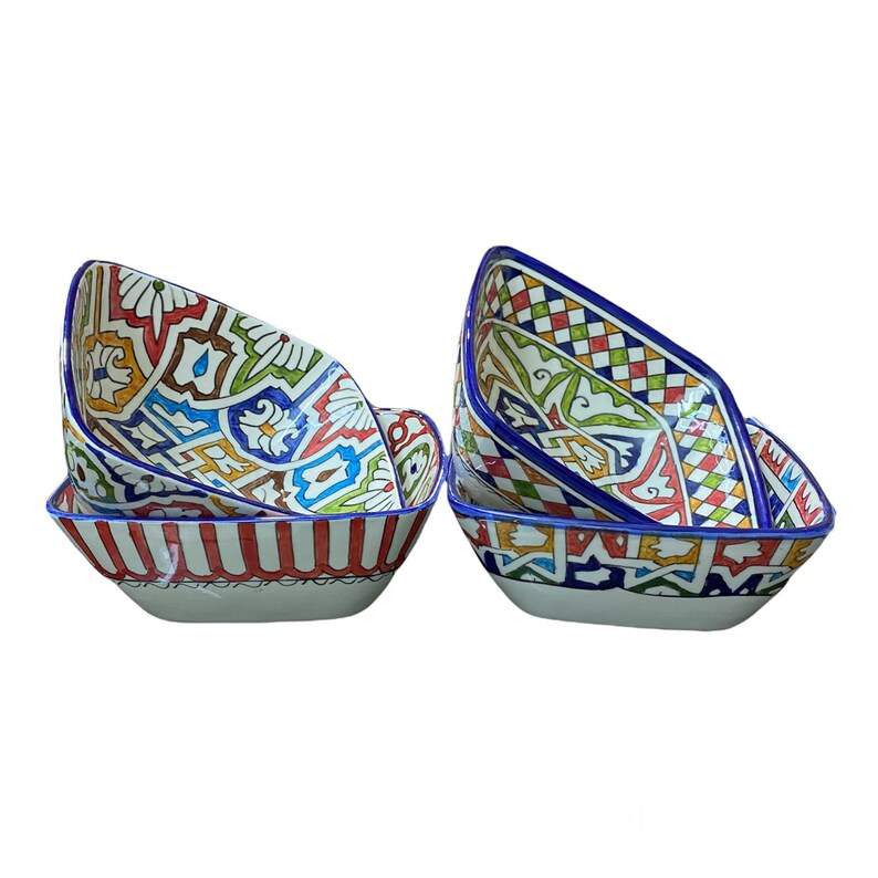 Set of 4 Square Fes Ceramic Bowl, Handmade and Hand-painted / Square ...