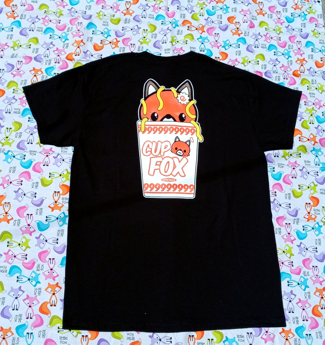 Nine Tails Cup-o-fox Kitsune Mascot Black T-shirt | Original Nine ...
