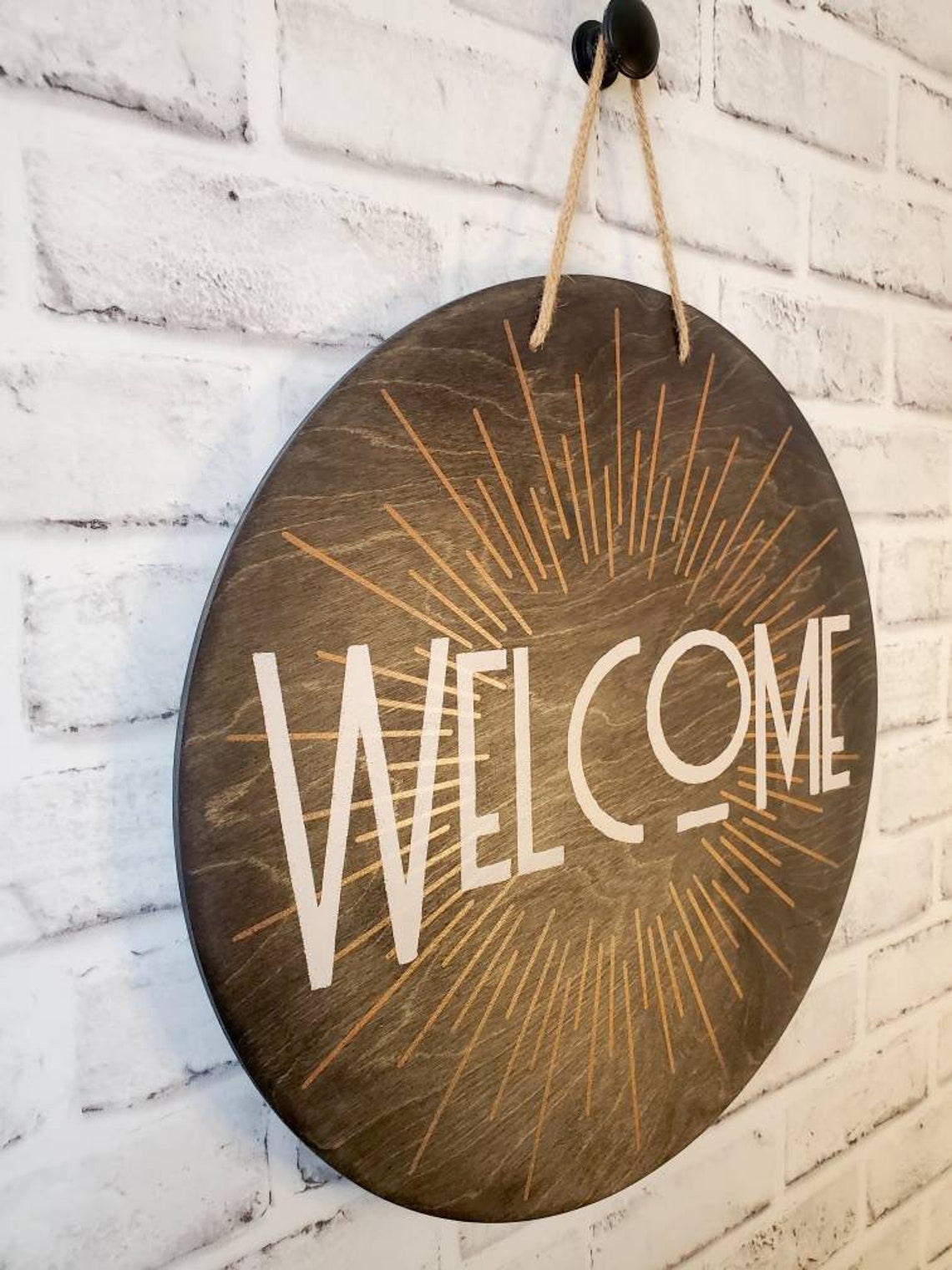 Art Deco Inspired Wood Round Door Hanger Modern Welcome Sign - Etsy