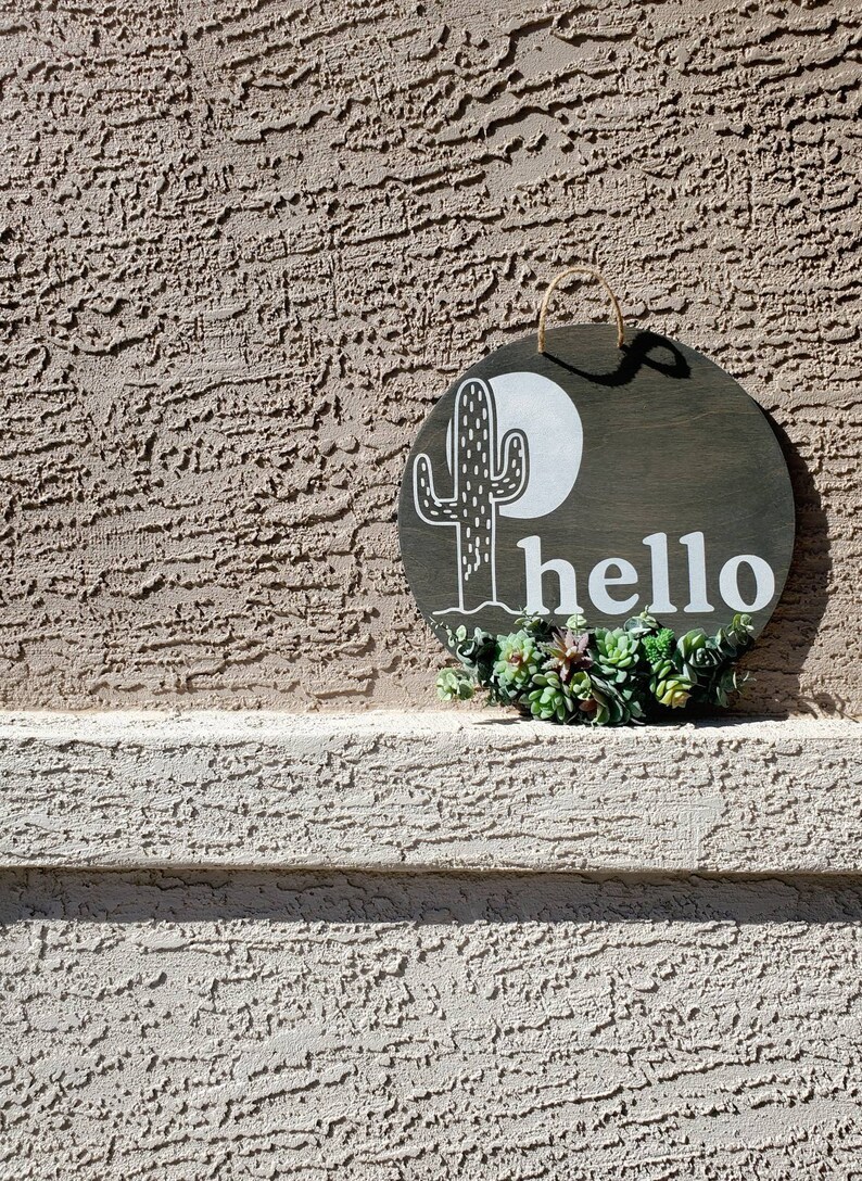 Hello Cactus Door Sign Succulent Decor Wood Painted Wood - Etsy