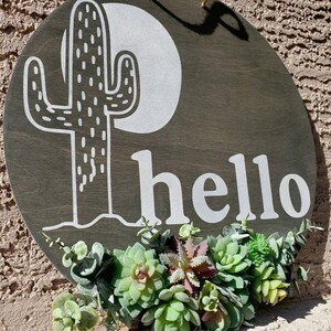Hello Cactus Door Sign Succulent Decor Wood Painted Wood - Etsy