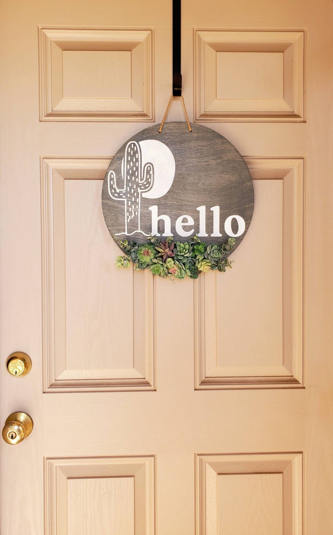 Hello Cactus Door Sign Succulent Decor Wood Painted Wood - Etsy