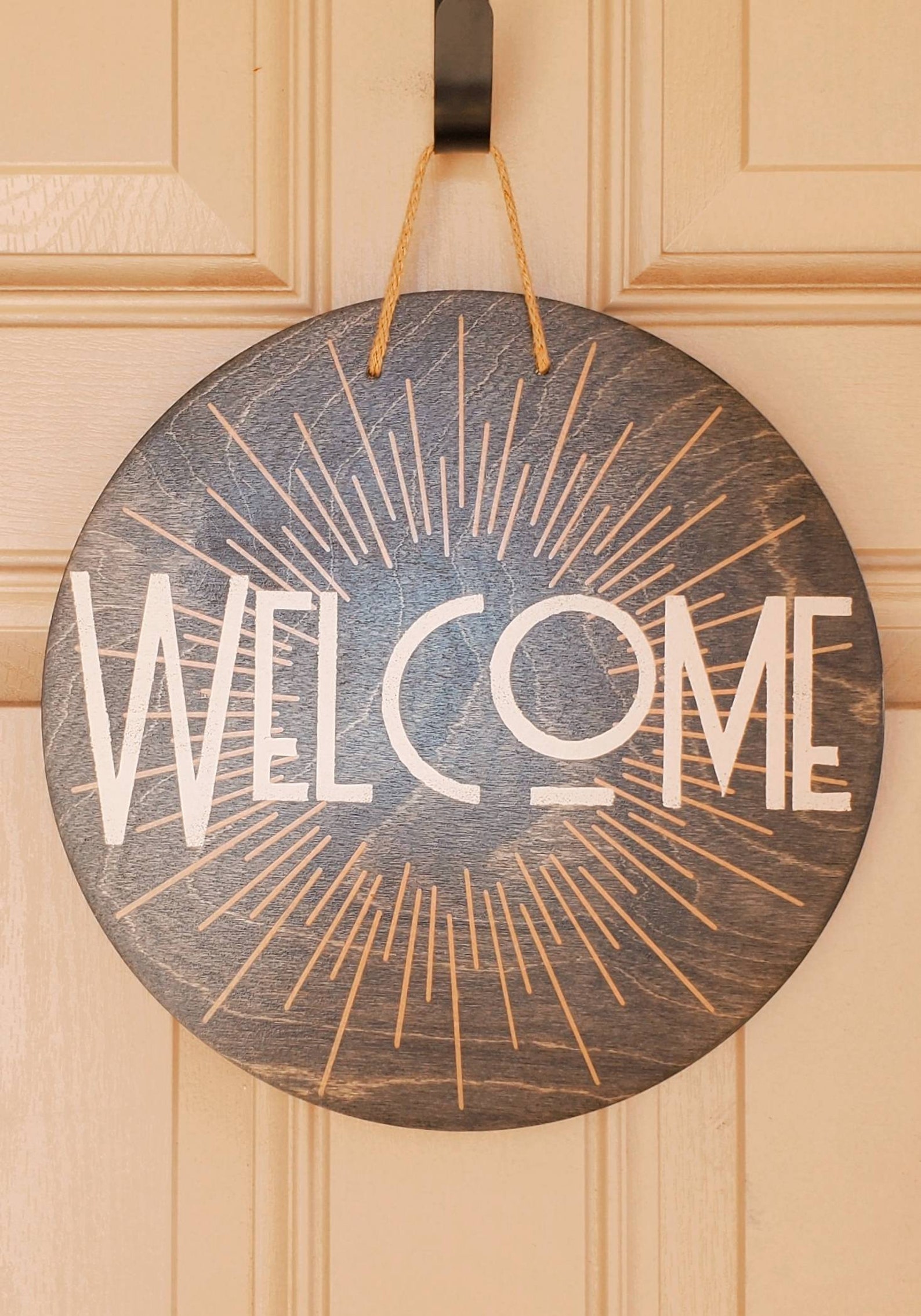 Art Deco Inspired Wood Round Door Hanger Modern Welcome Sign - Etsy