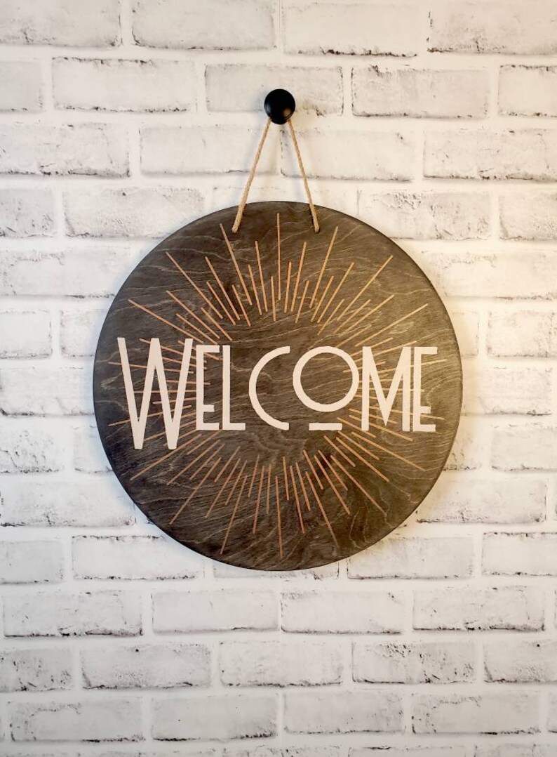 Art Deco Inspired Wood Round Door Hanger Modern Welcome Sign - Etsy