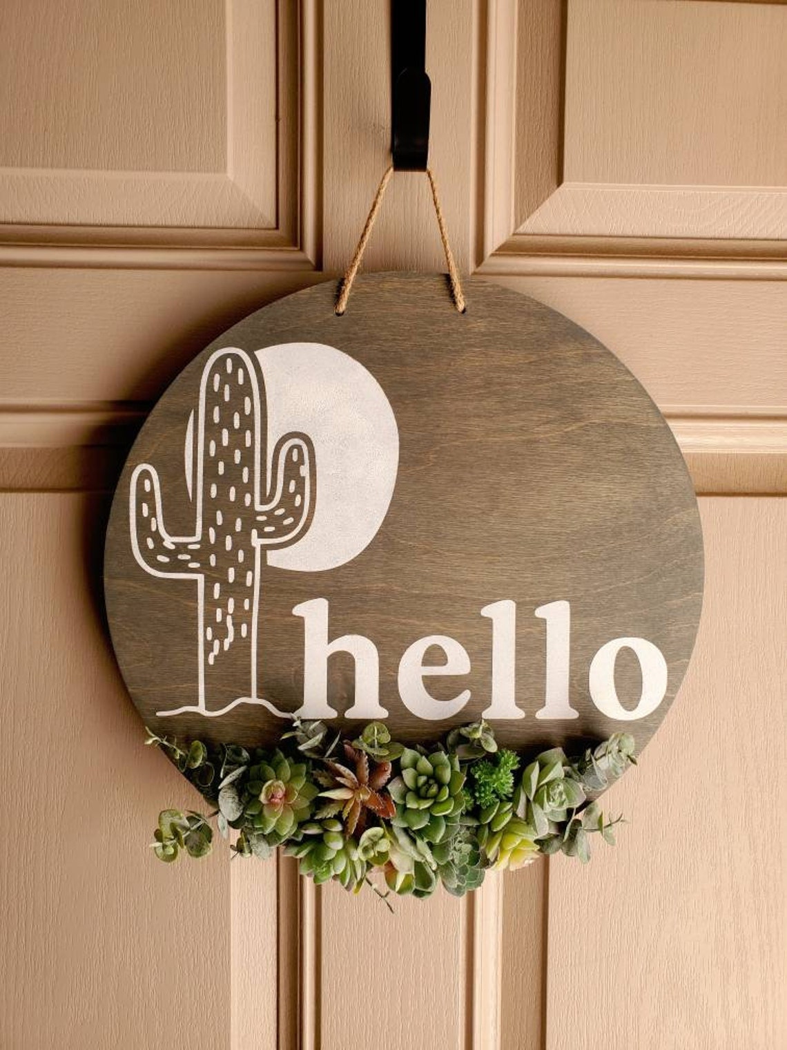 Hello Cactus Door Sign Succulent Decor Wood Painted Wood - Etsy