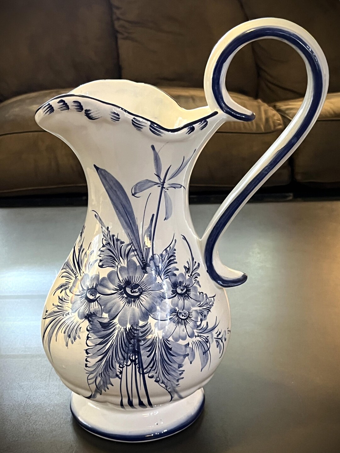 Tall Ceramic Pitcher Blue White Handpainted Numbered. - Etsy