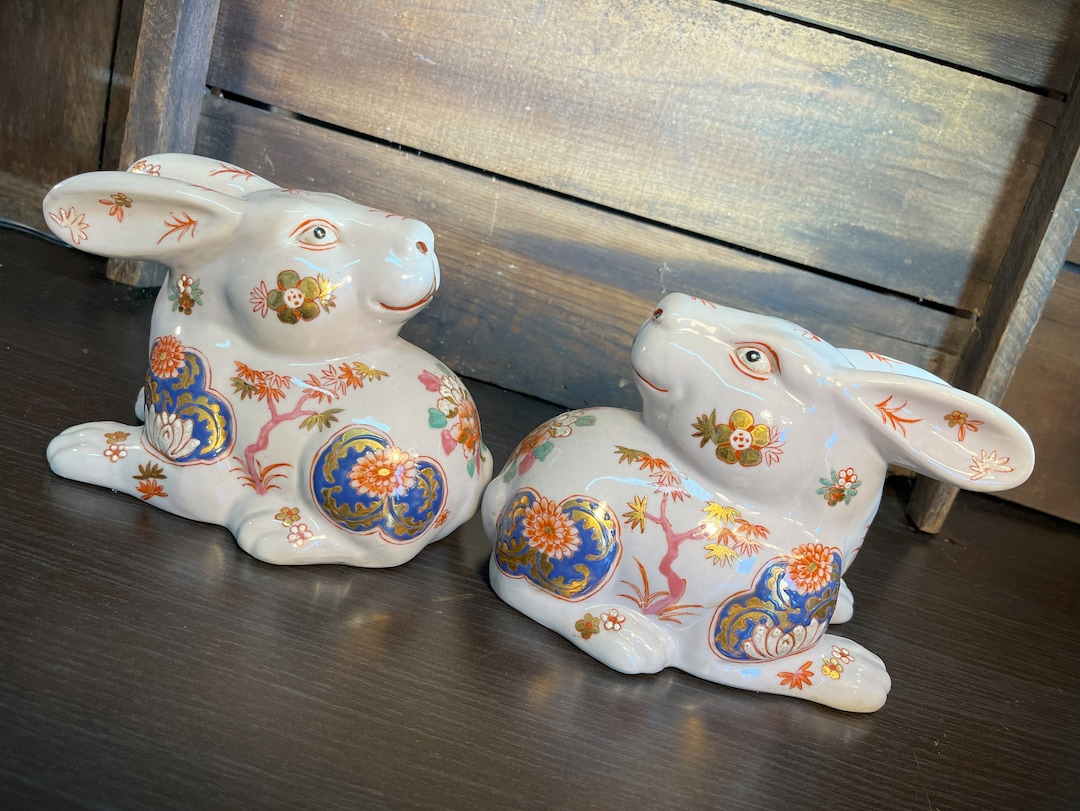 Pair Imari Hand Painted Porcelain Backwards Facing Bunny - Etsy