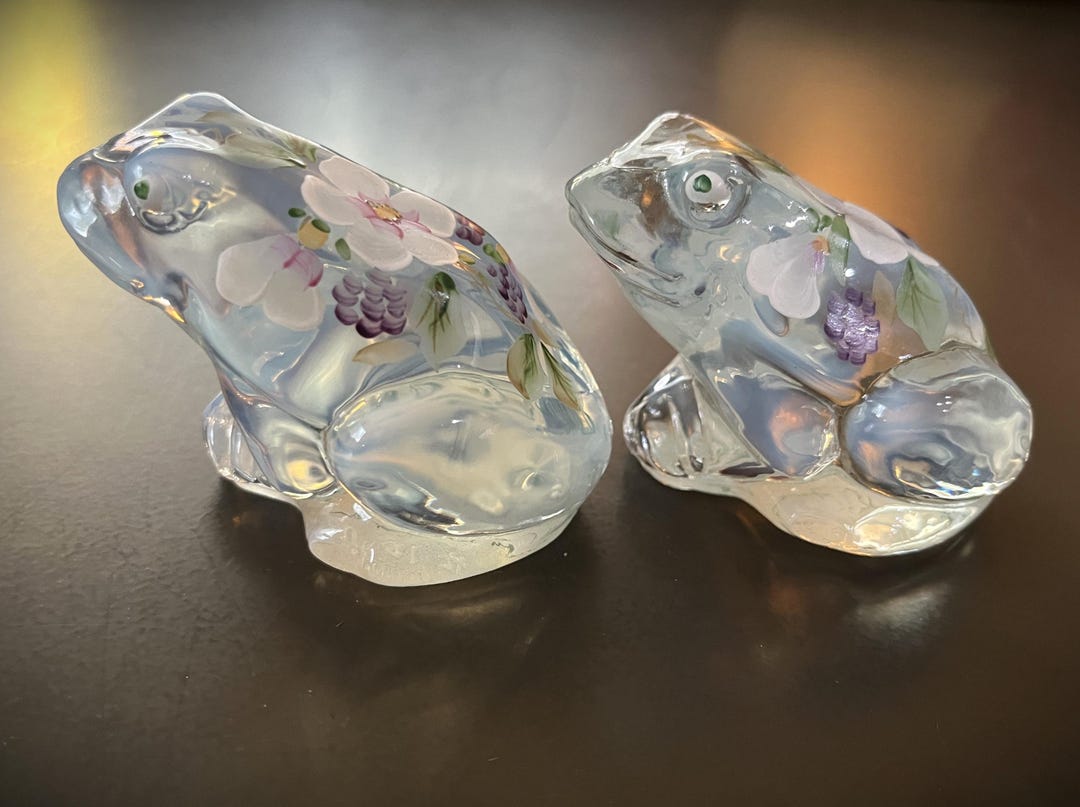 Pair Fenton Frogs Clear Glass Iridescent Finish Pale Pink Lavender ...