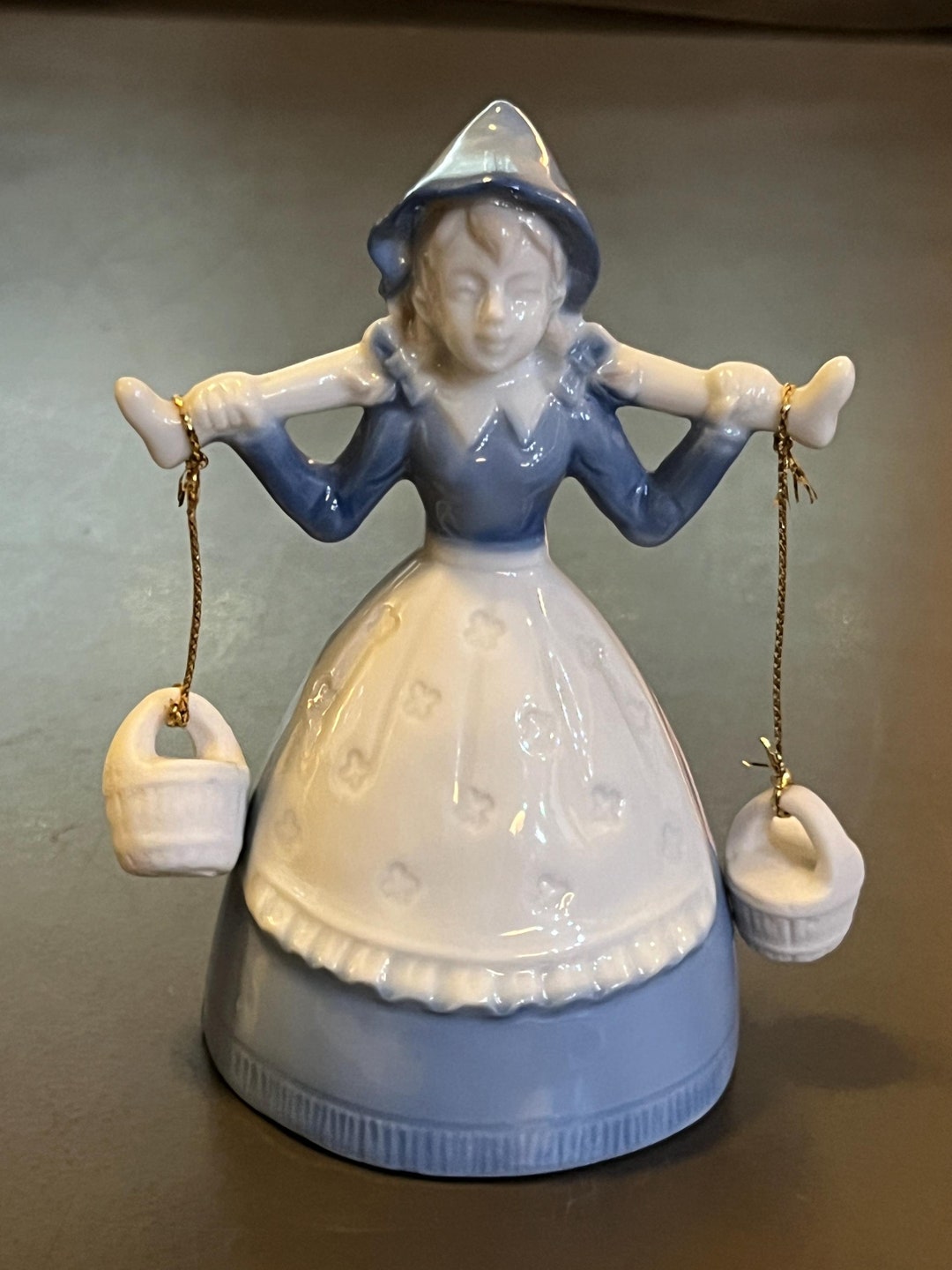 Blue White Porcelain Ceramic Girl Carrying Water Milk Buckets Lejo ...
