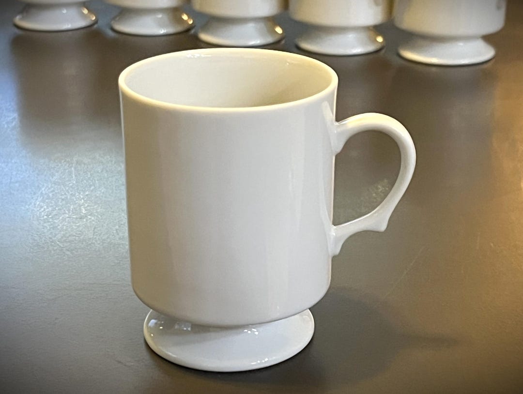 Set of 6 White Ceramic Footed Pedestal Tea Cups Coffee Mugs. - Etsy