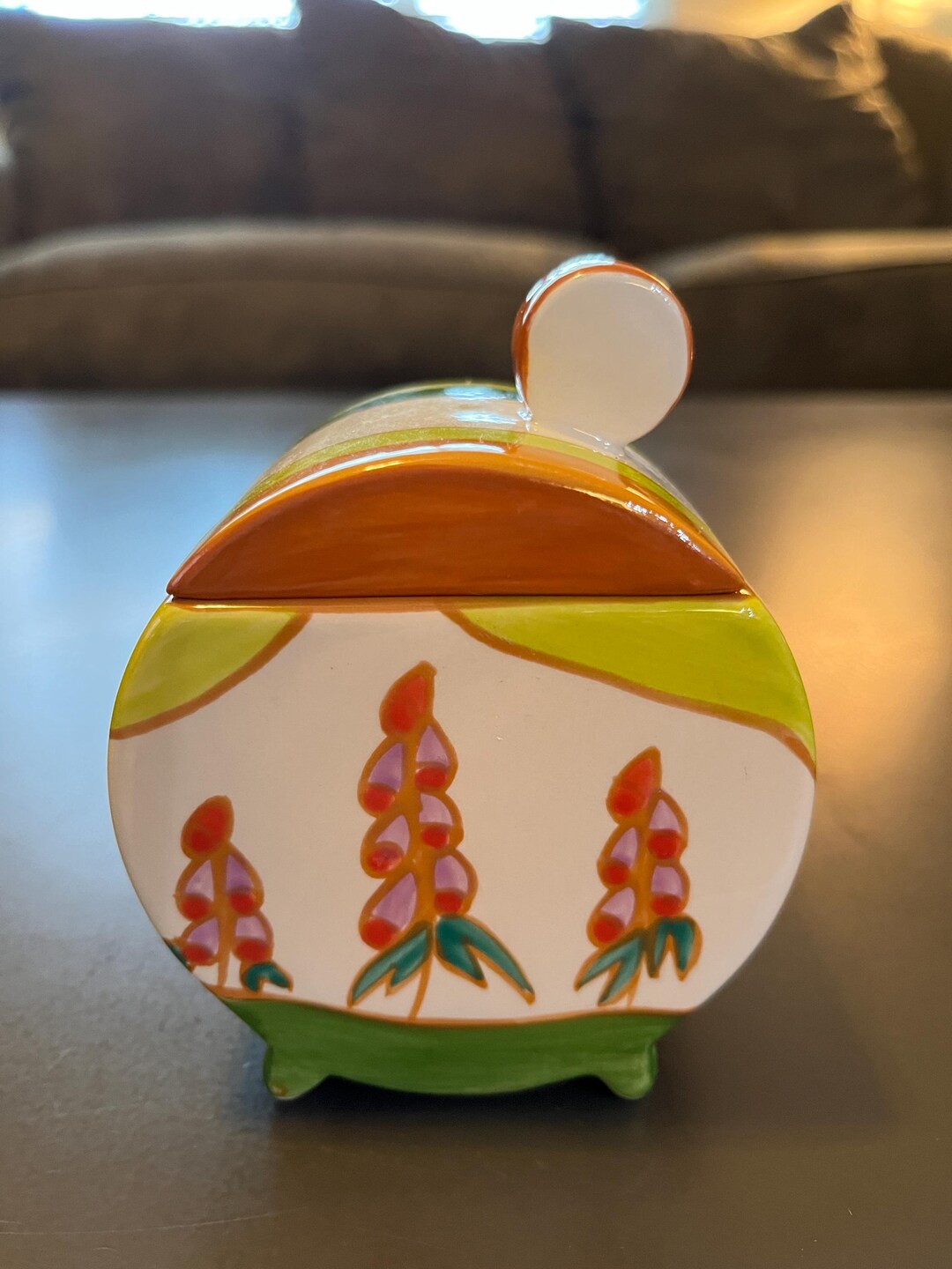 1993 MMA Reproduction Clarice Cliff Bizarre Ware Jam Pot Slotted Lid ...