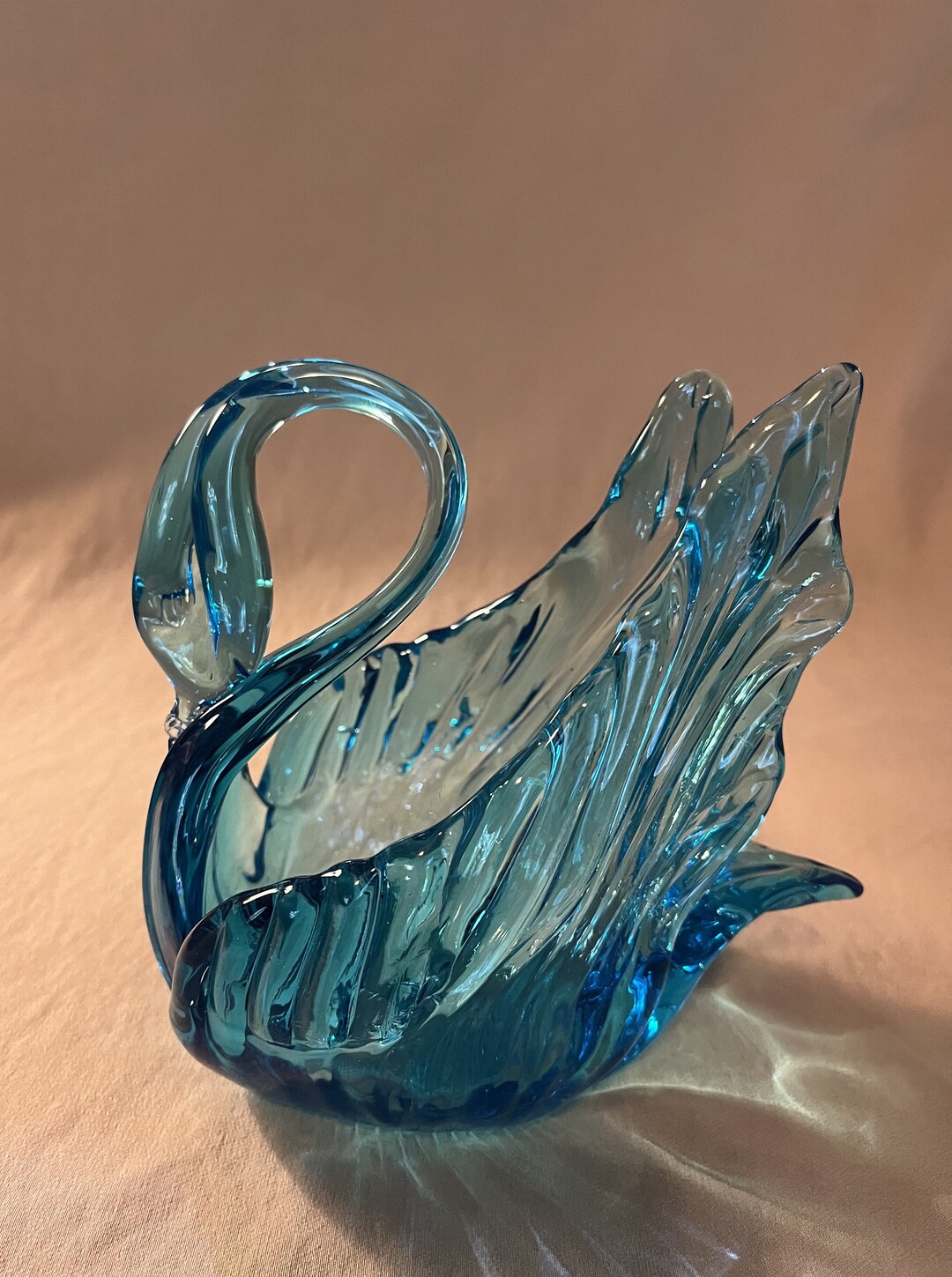 Large-ish Blue Glass Swan Dish - Etsy