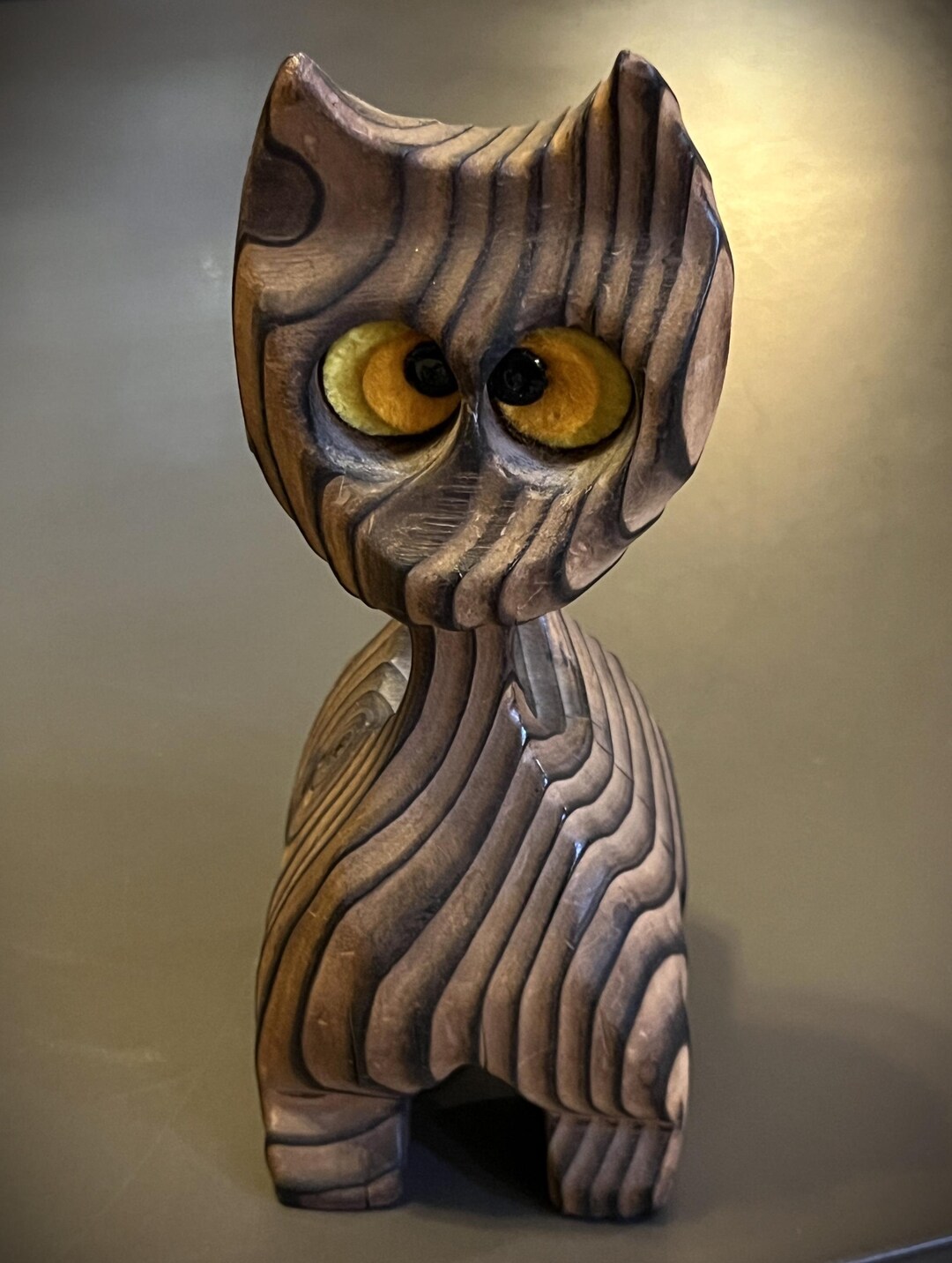 60's 70's MCM Witco Style Burnt Wood Carved Cat Orange Felt Eyes. - Etsy