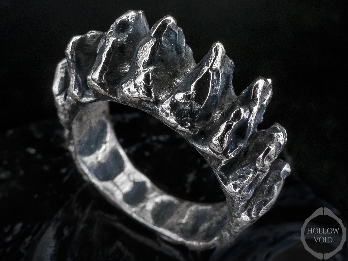 Silver Orc rock ring textured as if carved from a mountain | Etsy