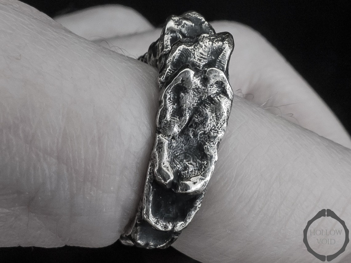 Silver Orc rock ring textured as if carved from a mountain | Etsy