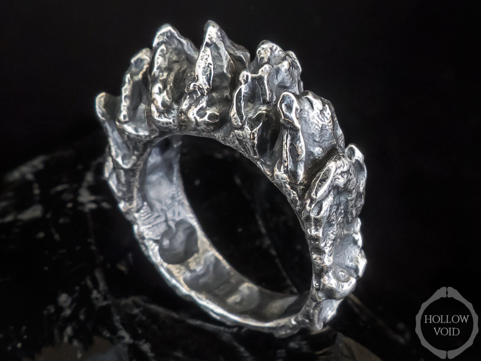 Silver Orc rock ring textured as if carved from a mountain | Etsy