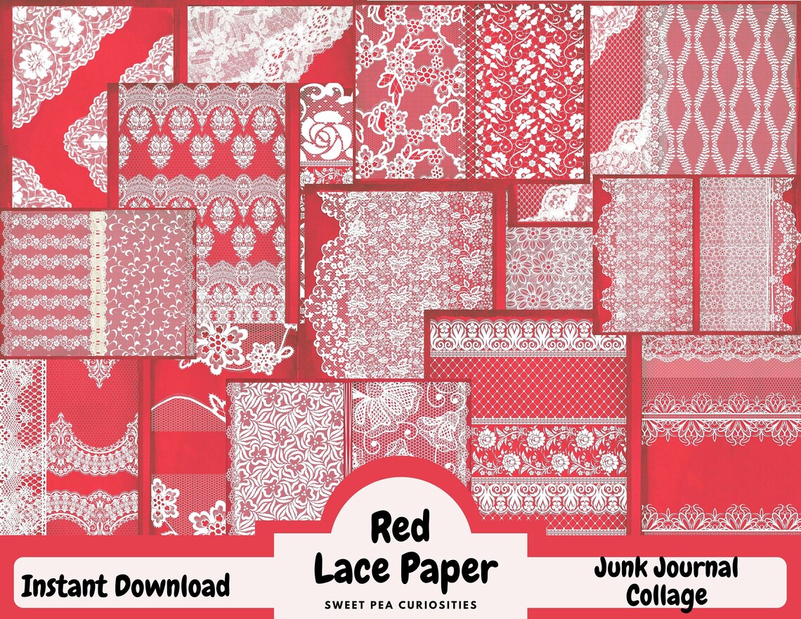Red Lace Printable Digital Download Junk Journal Collage | Etsy