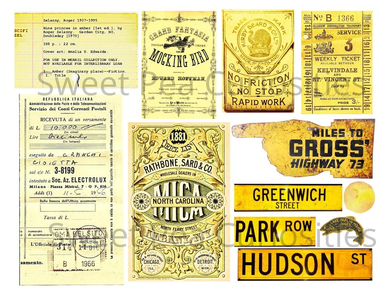 Yellow Ephemera, Collage Paper, Junk Journal, Mixed Media, Ephemera ...