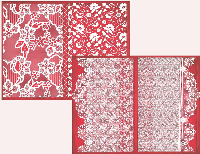 Red Lace Printable Digital Download Junk Journal Collage | Etsy